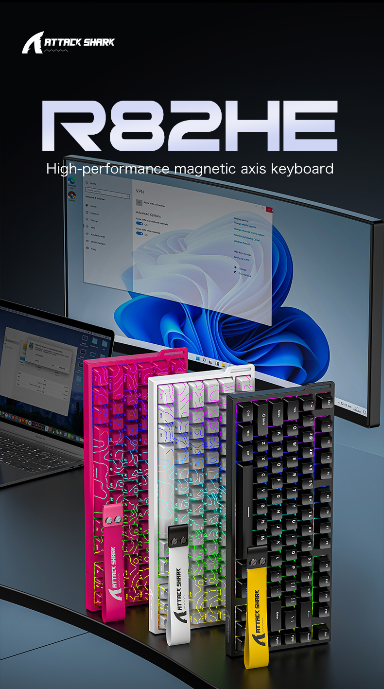 ATTACK SHARK R82HE Gaming High Speed 8K Polling Rate RGB Backlit Office ...