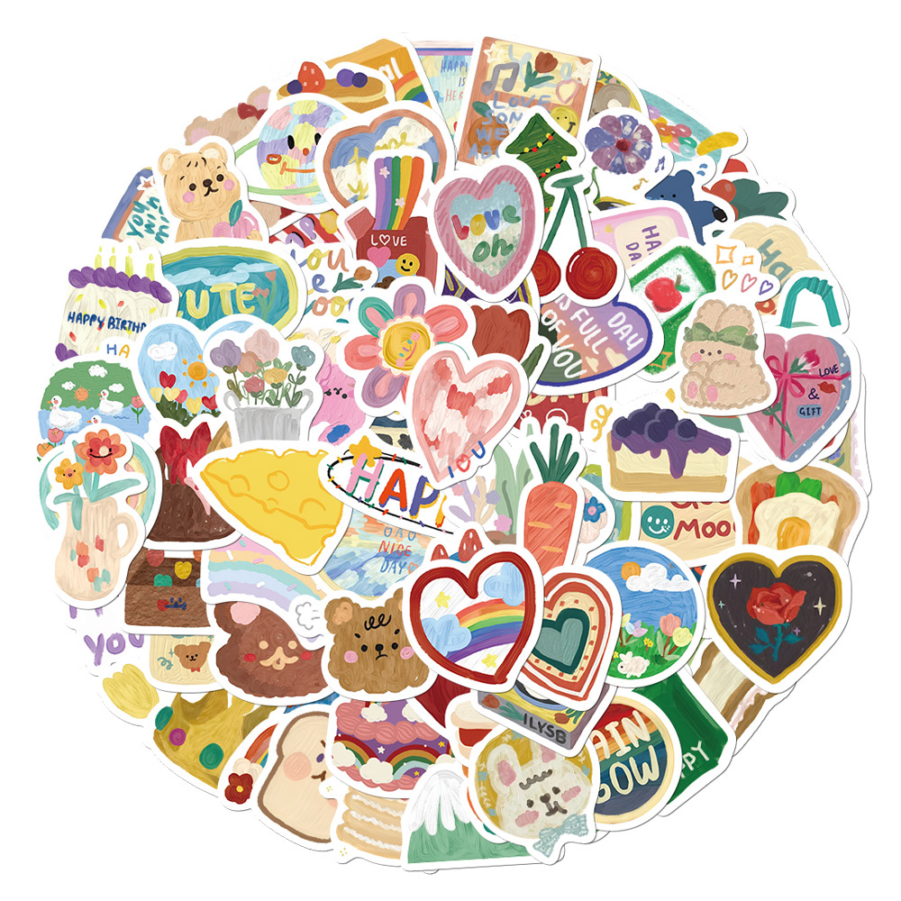 Korean Bear Stickers Food Cartoon 90Pcs Creative Aesthetic Waterproof ...