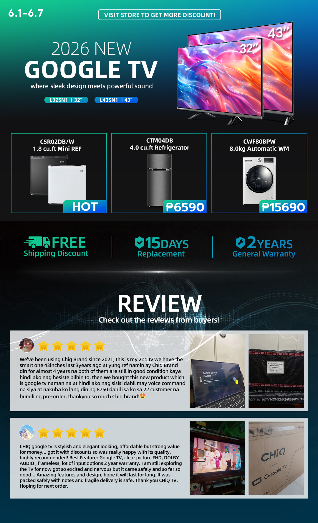 CHiQ Smart Google TV 32 and 43 inch, HDR, Netflix YouTube Prime Video ...