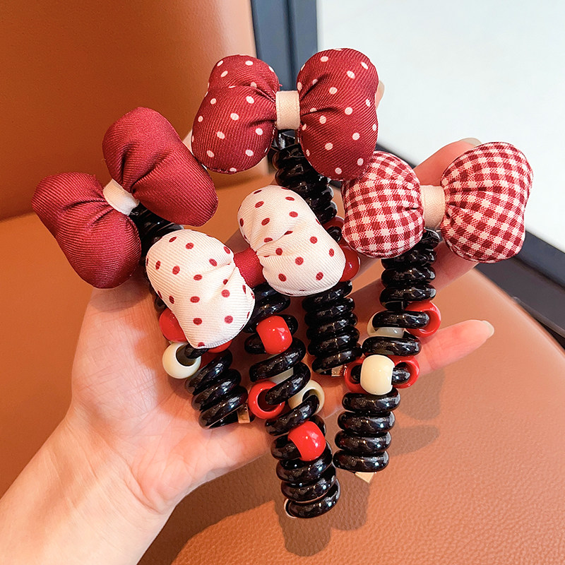 Red Flower Telephone Line Hair Tie Sweet Bubble Braid Bow Hair Tie High ...
