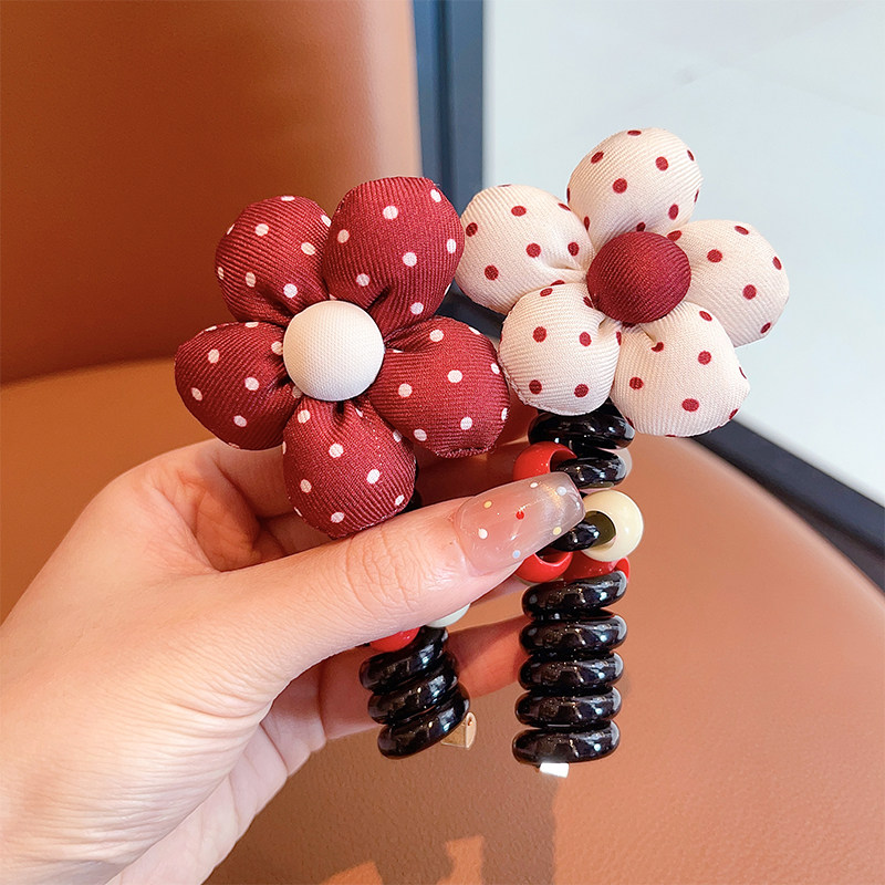 Red Flower Telephone Line Hair Tie Sweet Bubble Braid Bow Hair Tie High ...