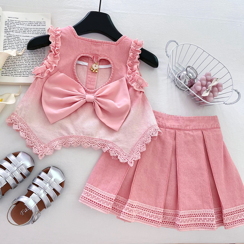 Mesolo Girls Ruffle Strap Lace Vest Top with Pleated Skirt Outfits ...
