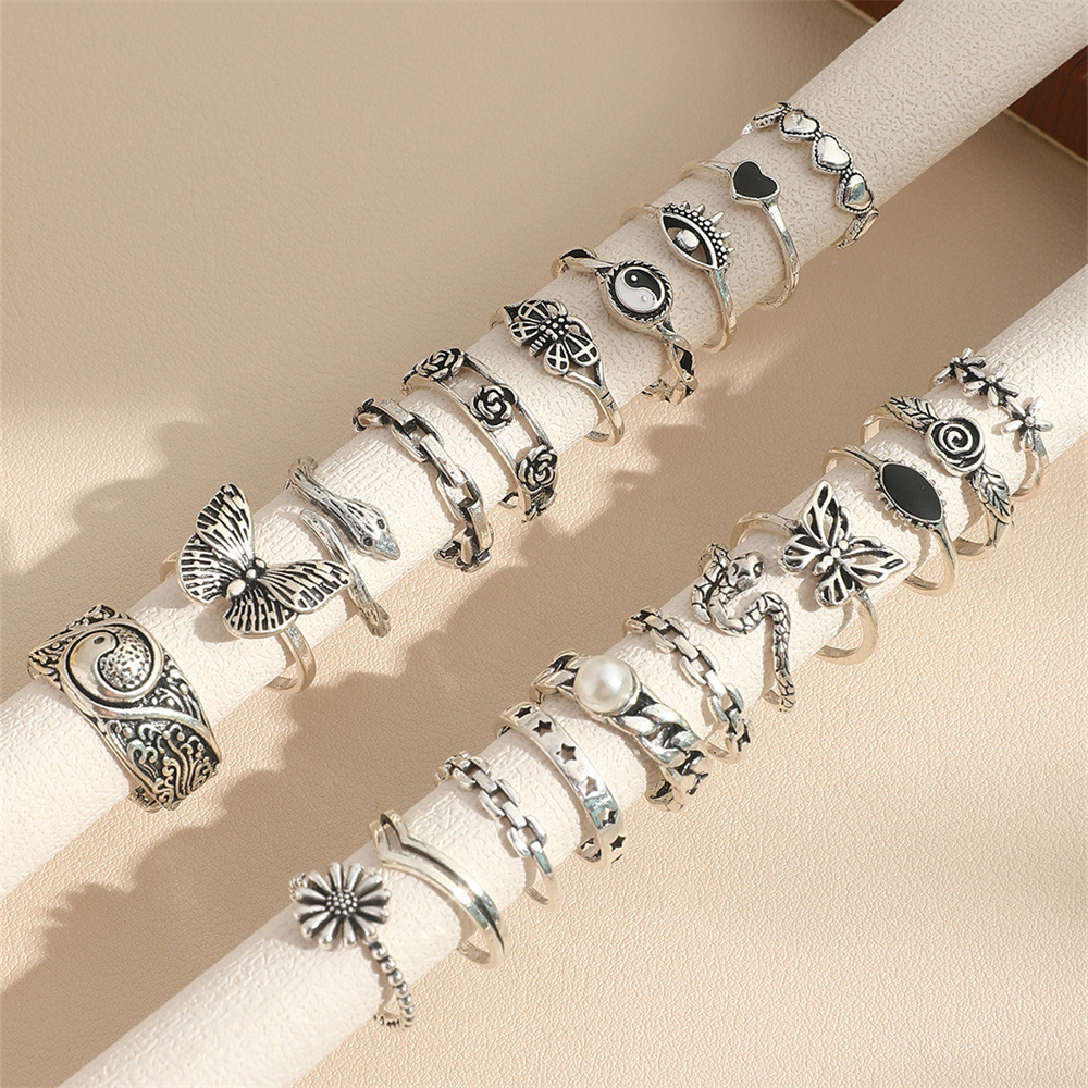 VMI Vintage Pearl Ring Collection – 21Pcs Geometric Snake Butterfly ...