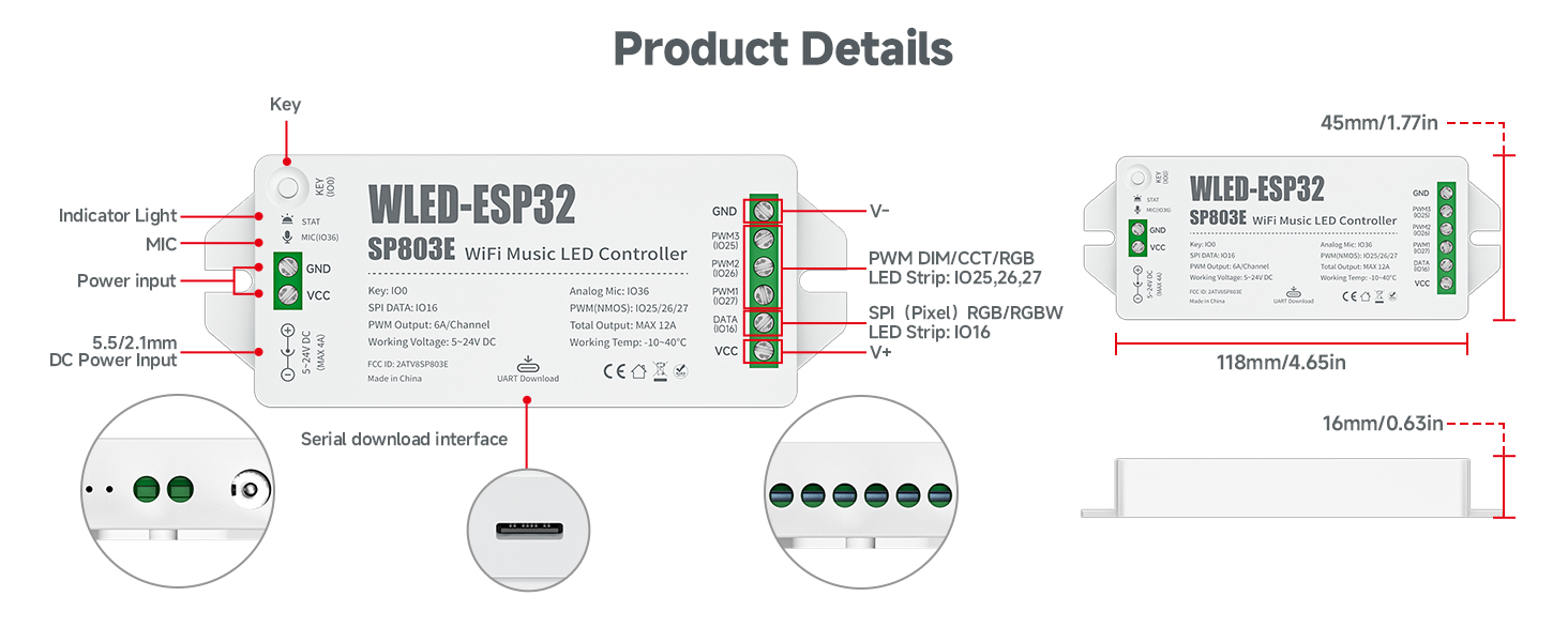 BTF-LIGHTING ESP32 WLED LED Strip Controller SP803E WiFi Music LED ...