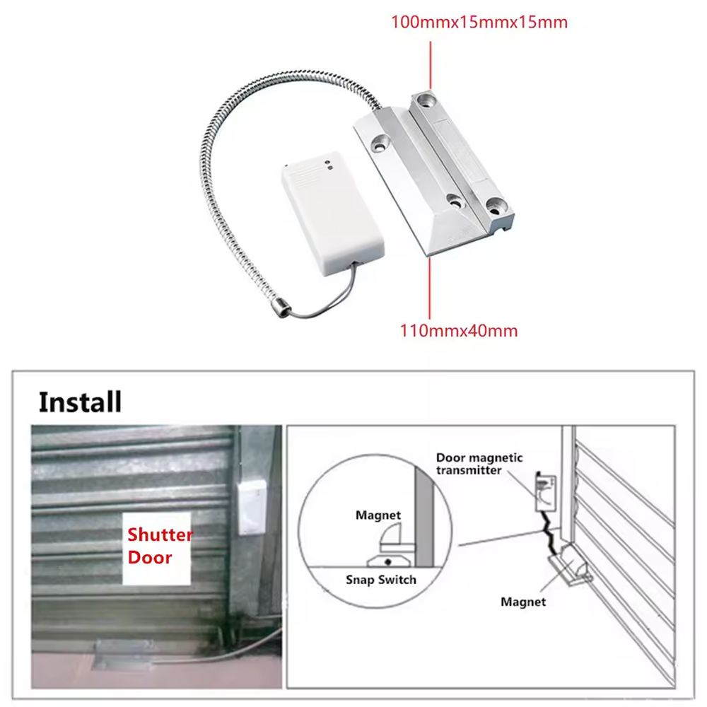 433MHz Wireless Magnetic Door Sensor Roller Shutter Garage Gate Alarm ...