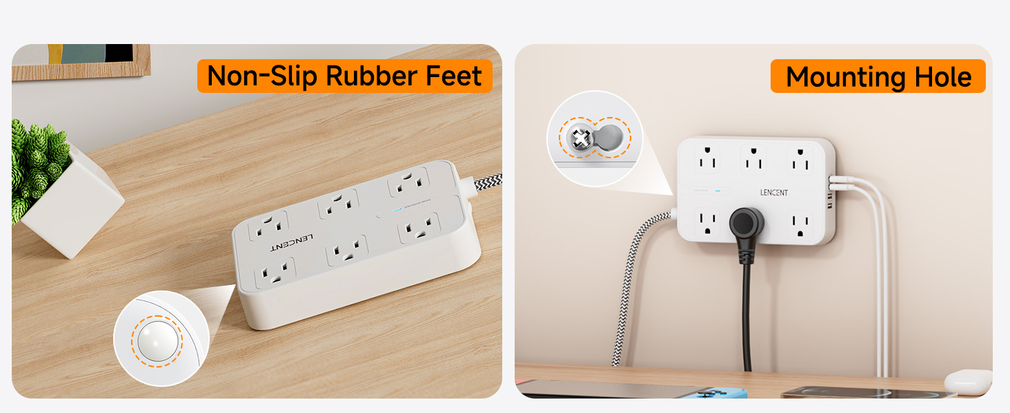 LENCENT 2 Prong Power Strip, 3 to 2 Prong Outlet Adapter, Two Prong ...