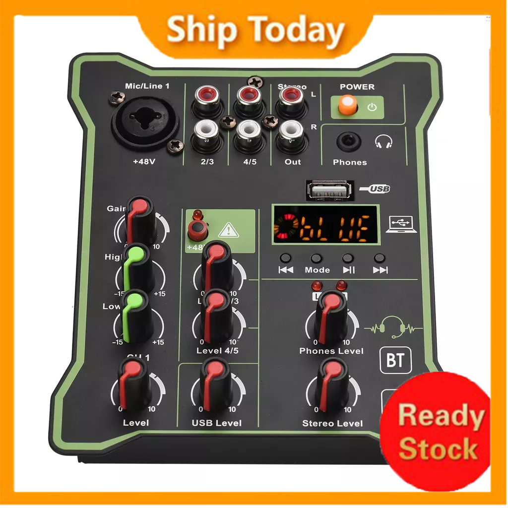 5-Channel Compact Audio Mixer Sound Mixing Console 48V Phantom Power ...