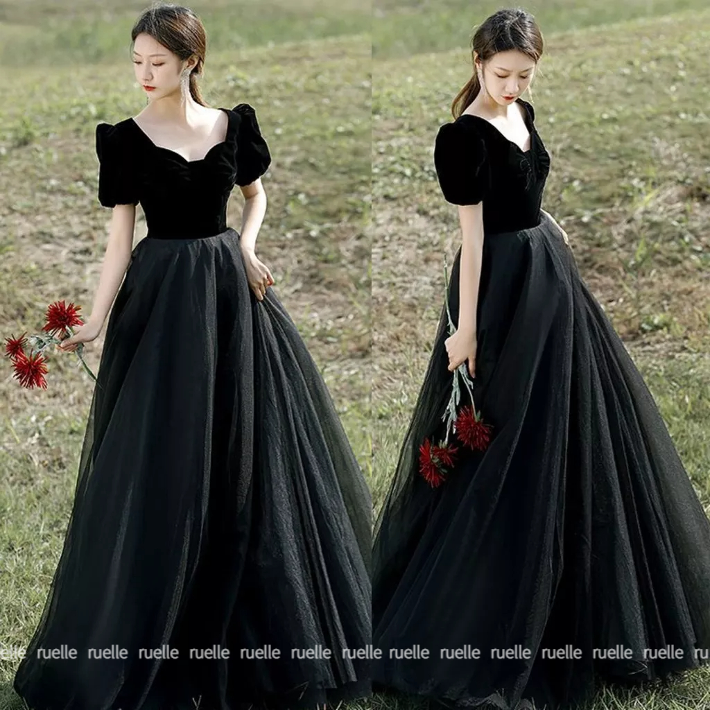 French Evening Dress New High Waist Fashion Black Evening Long Gown ...