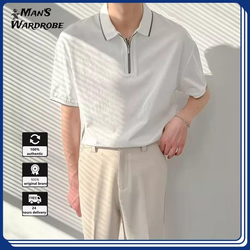 【M-2XL】High Quality Plain Zipper Polo For Men Black Korean Polo Shirt ...