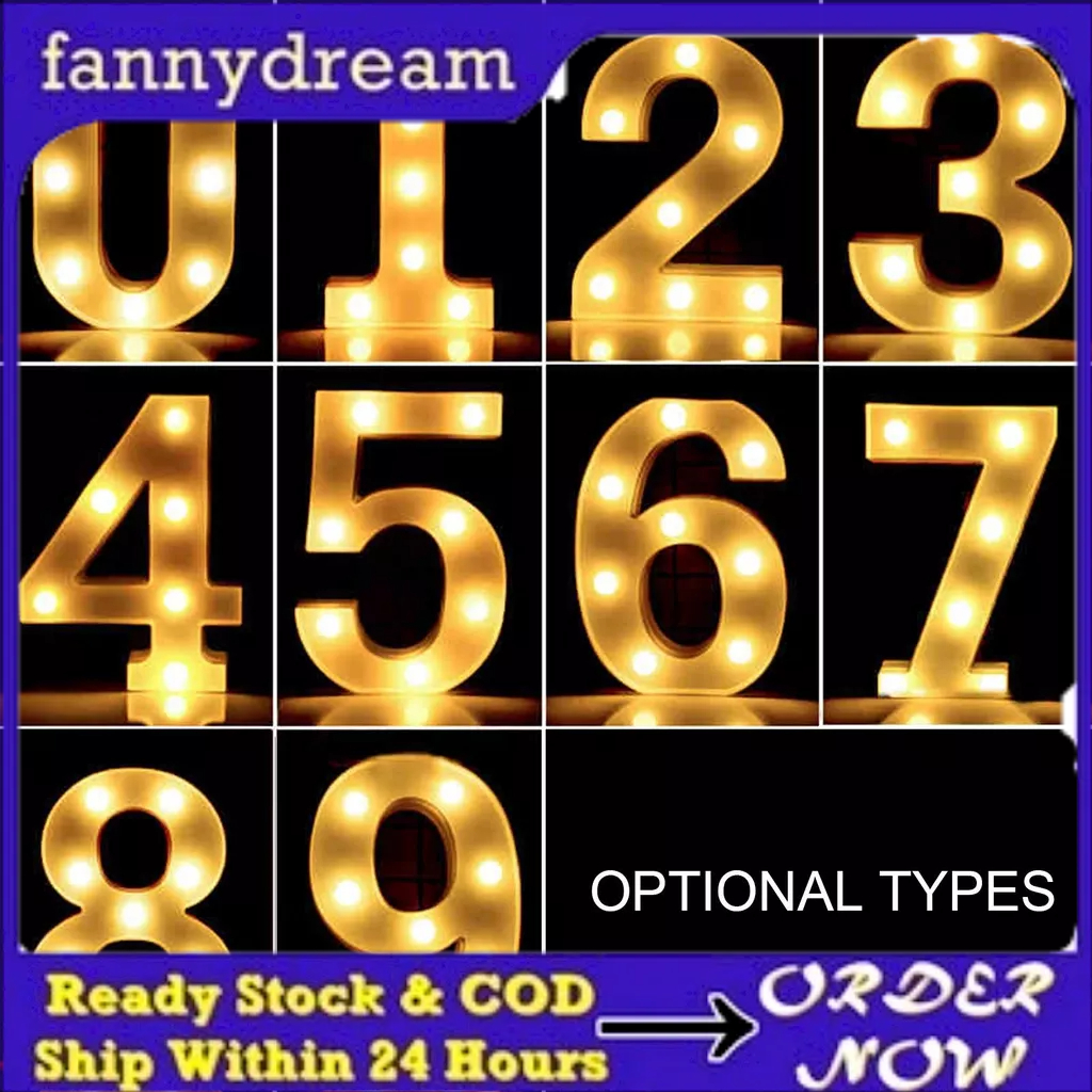 Fany LEDs Numbers Light Standing Sign with Bulbs Night Lamp Warm White ...