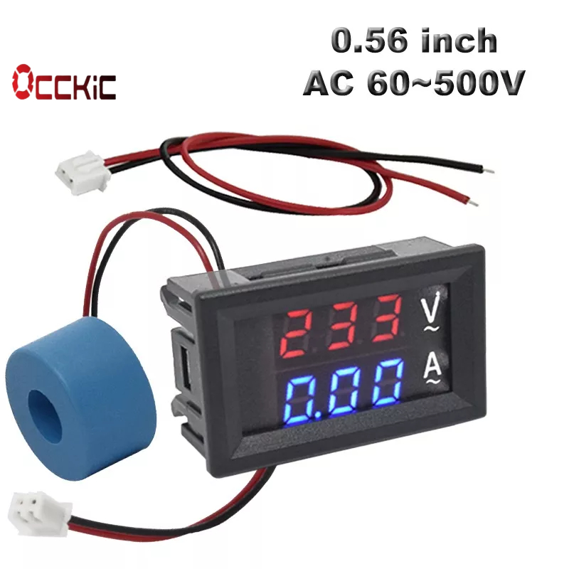 Occkic 0.56'' Digital LCD Voltmeter Ammeter AC 60-500V 10A 50A 220V ...