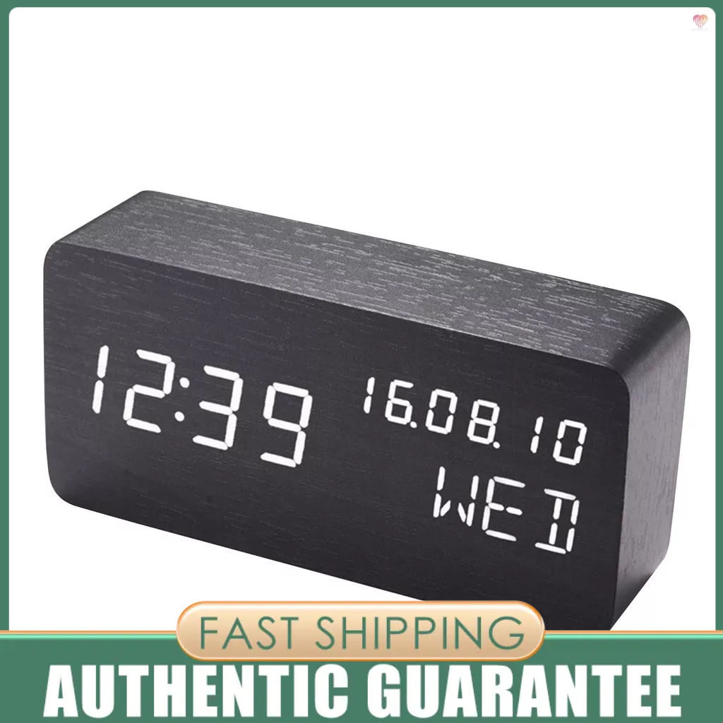 (mwa2ph)Desk Wooden Alarm Clock with Voice Control Date Temperature ...