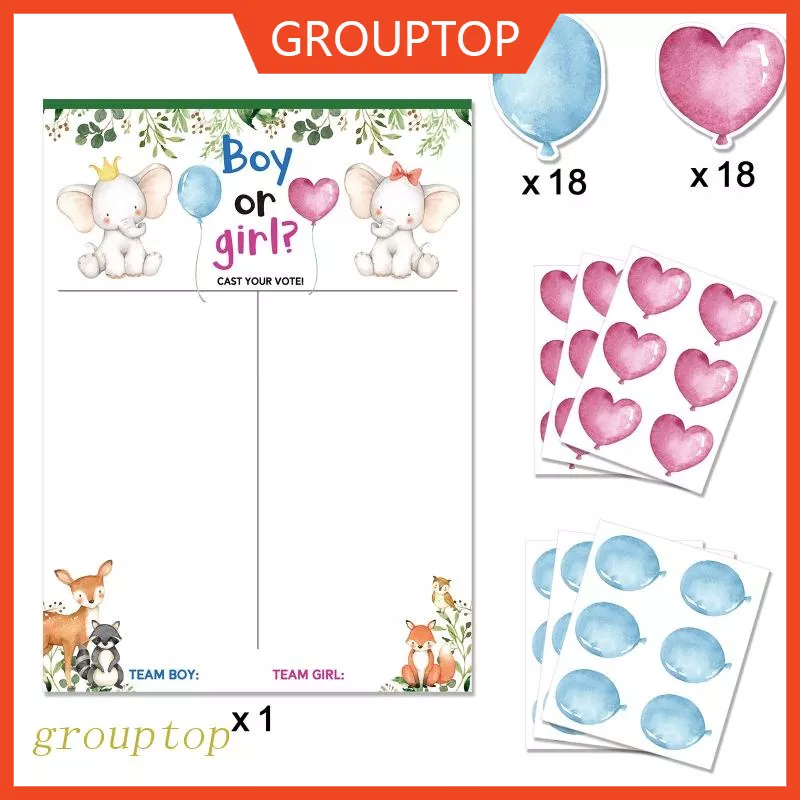 GROUP Baby Shower Party Gender Secret Game Poster Set Balloon Heart ...