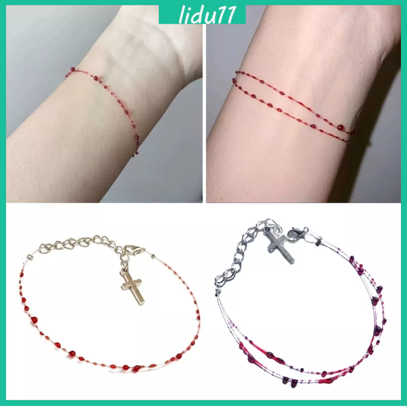 LID Gothic Punk Cross Pendant Red Blood Drop Bracelet Bangle for Adult ...