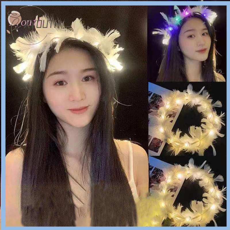 XY LED Feather Crown Headband Light Up Angel Halo Headband Princess ...
