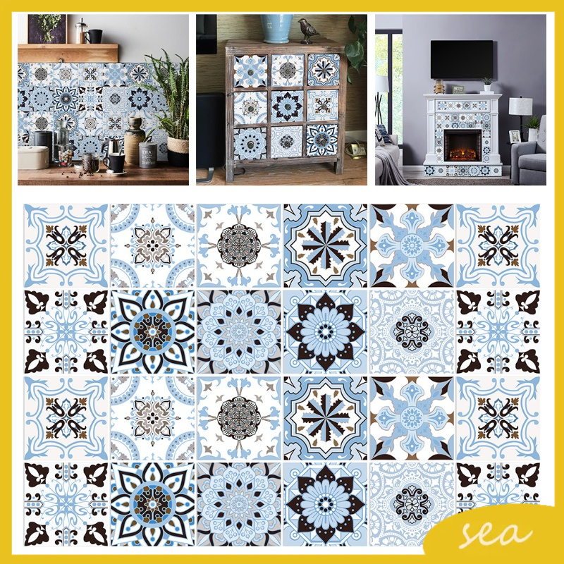 SC 10pcs Backsplash Tile Stickers Blue Peel Stick Wall Sticky ...