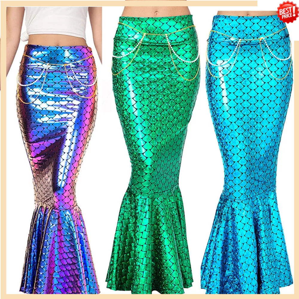 Women's Fashion Mermaid Tail Skirts Halloween Costumes Fish Maxi Skirt ...