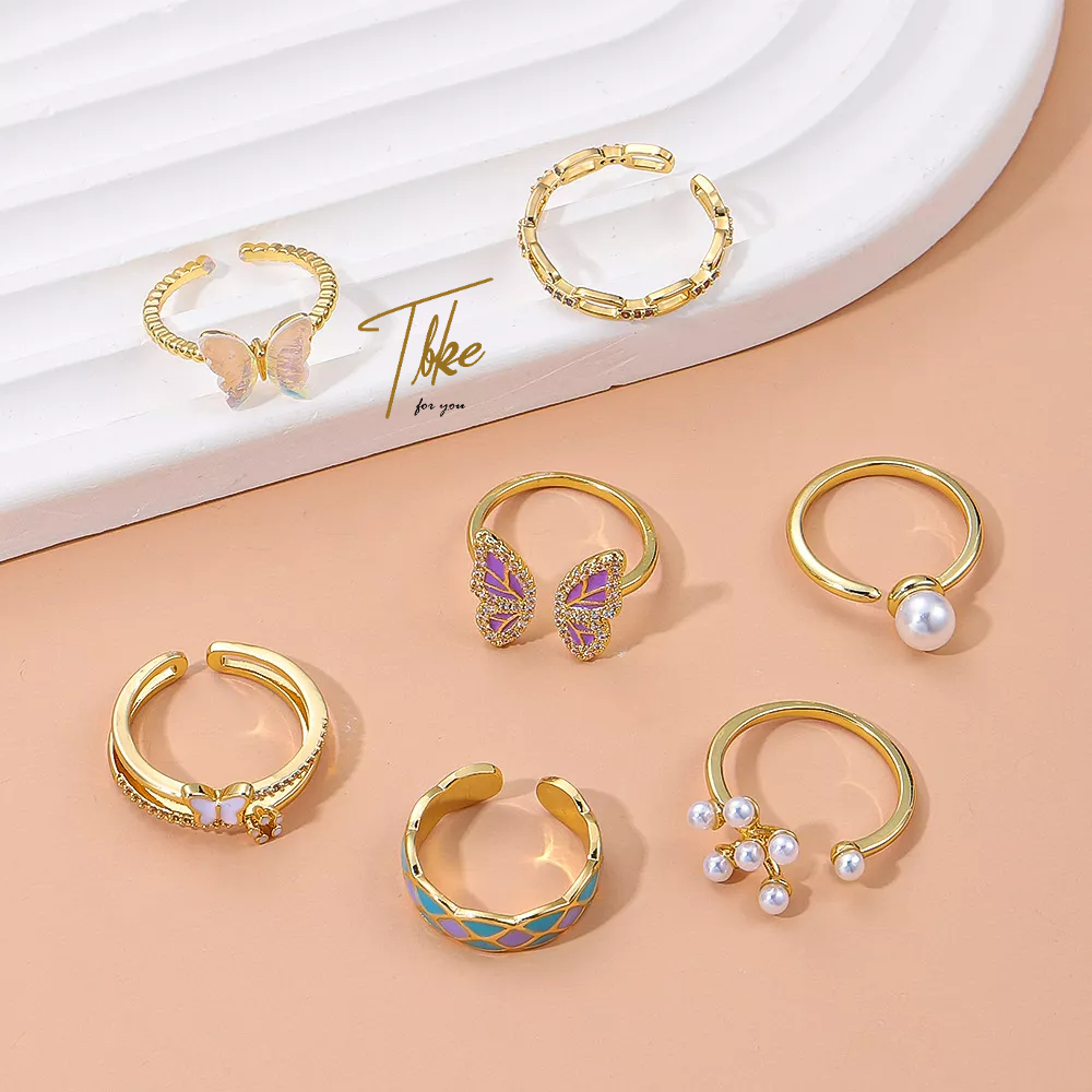 Tala 18K Gold Kyle Inspired - Light luxury Butterfly Pearl Open Ring ...