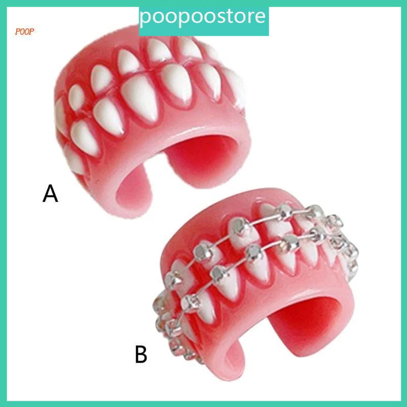 POOP Punk Funny Colorful Acrylic Teeth Rings For Women Hip Hop Cartoon ...