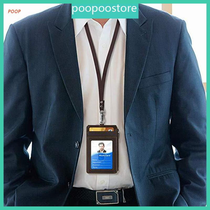POOP Badge Holder with Zipper, PU Leather ID Badge Card Holder Wallet ...