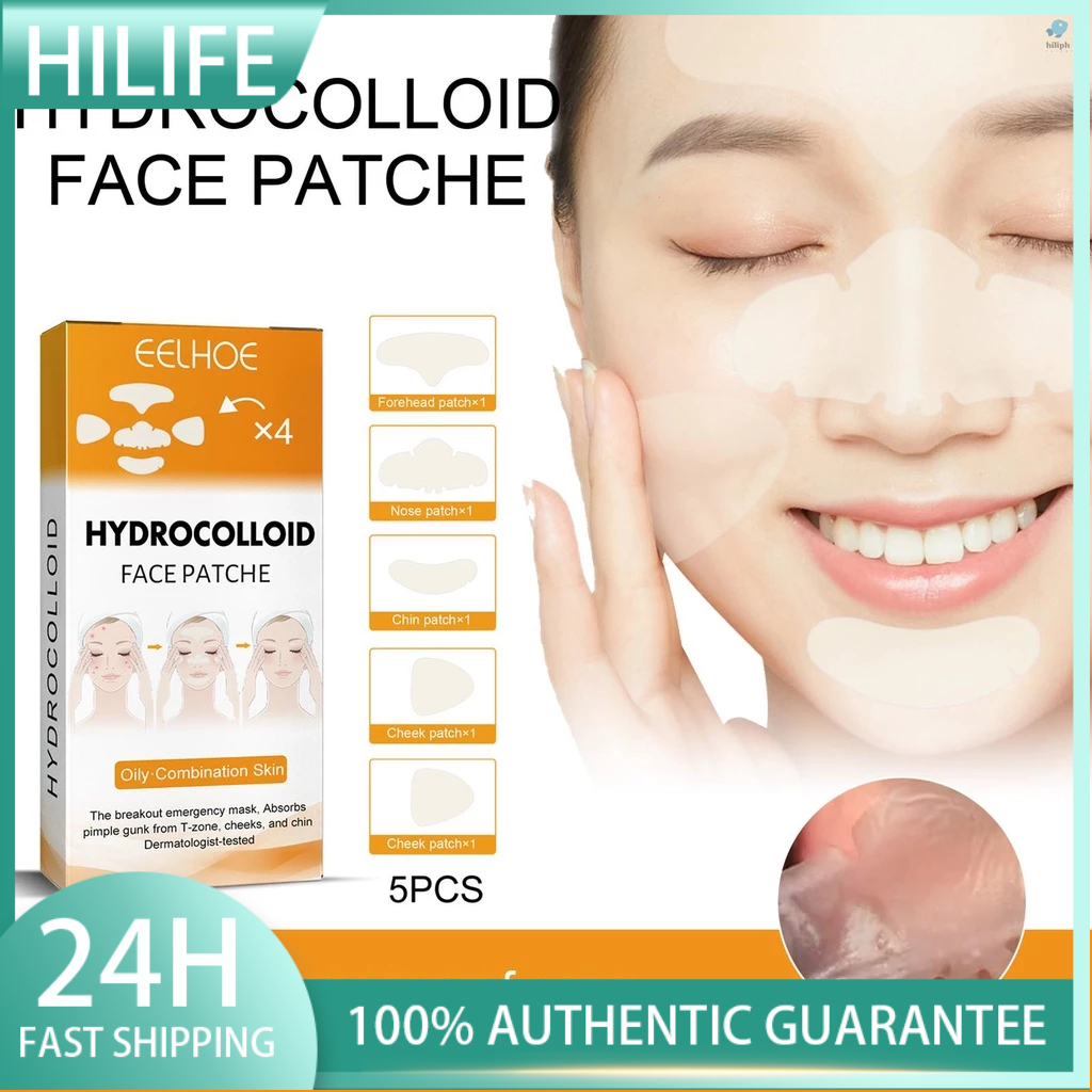 EELHOE Hydrocolloid Face Acne Pimple Patch 5PCS/Box (Forhead Patch+Nose ...