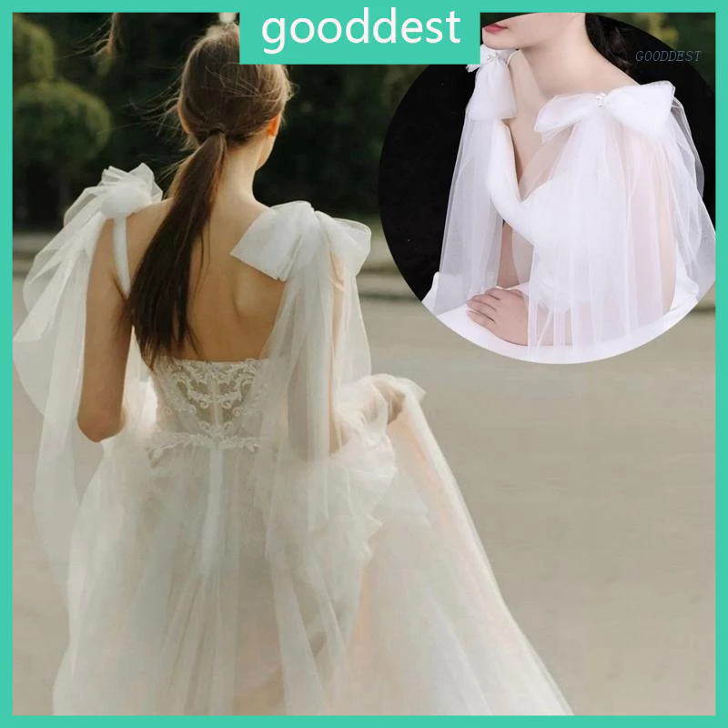 GOO Women Pleated Tulle Sheer Wrap Wedding Bridal Shinning Bowknot ...