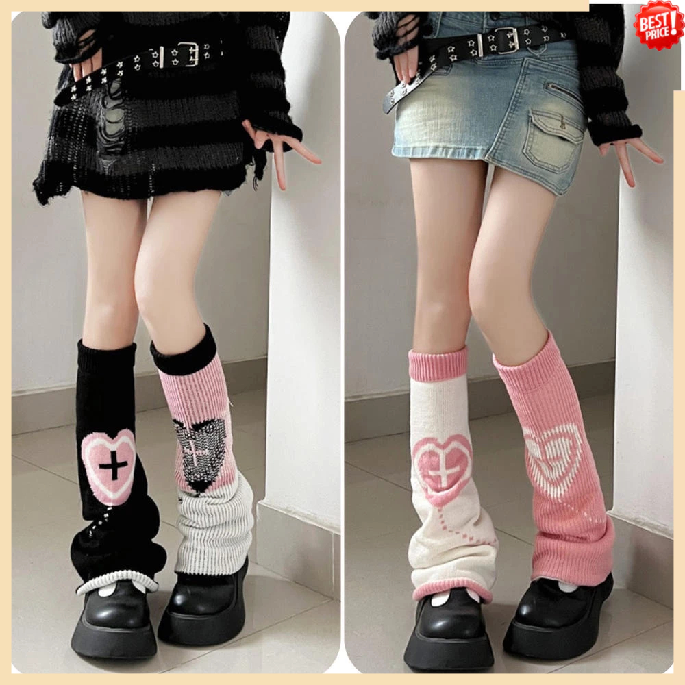Y2K Heart Cross Leg Warmers Women Harajuku Warm Socks Cover Harajuku ...