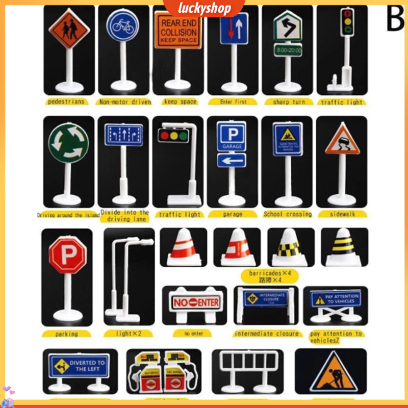 {LUSH} 28pcs Set English Road Sign Traffic Sign Signage Kids Children Play Learn Toys | Shopee ...