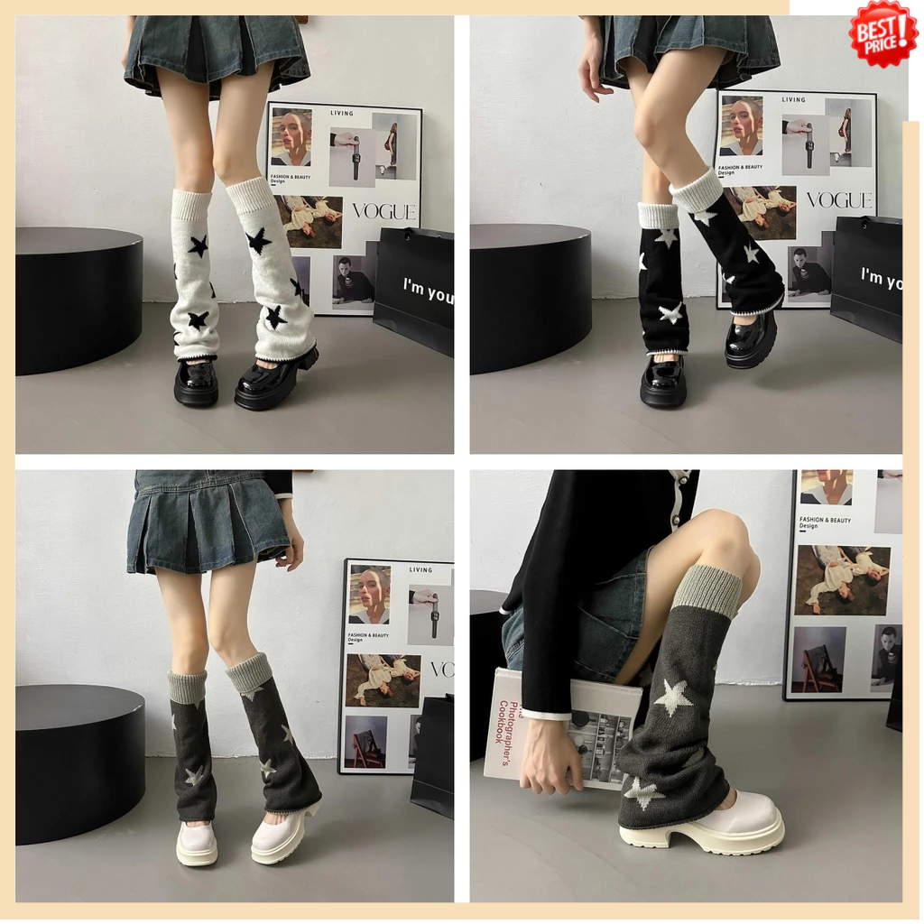 Stars Pattern Knitted Leg Warmers Gothic Loose Fit Leg Cover Sock Cover ...