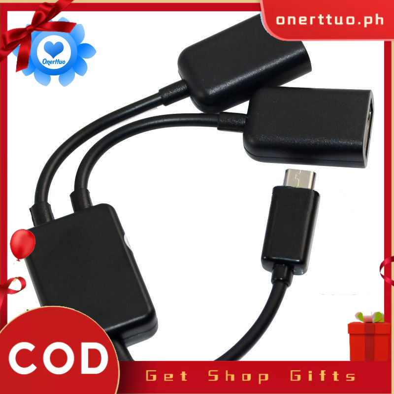 Micro-USB Host Cable,Male to 2X Type A Dual USB Female OTG Adapter ...