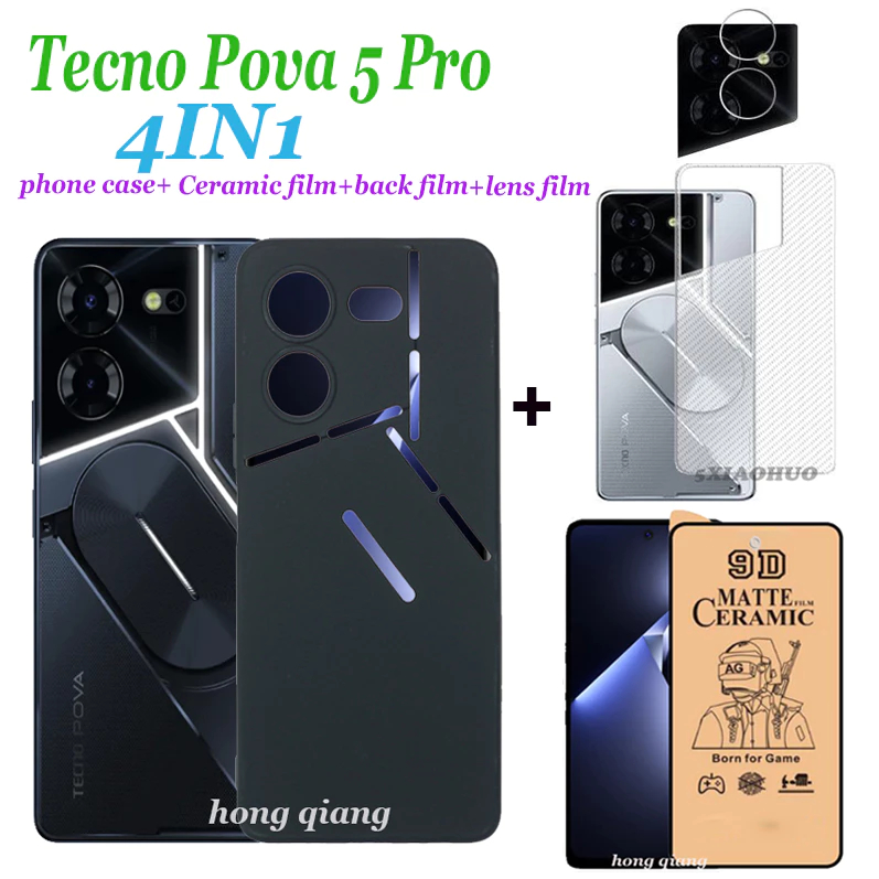 4in1 Silicone Soft Cover Tecno Pova 5 Pro Pova 5 Case Black Frosted ...