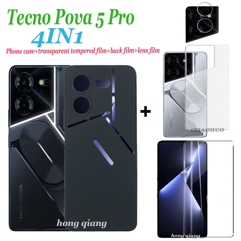 (4in1) Suitable for Tecno Pova 5 Pro Pova 5 Pova 4 Pro Pova 4 Pova 3 Pova 2 Pova Neo black matte ...