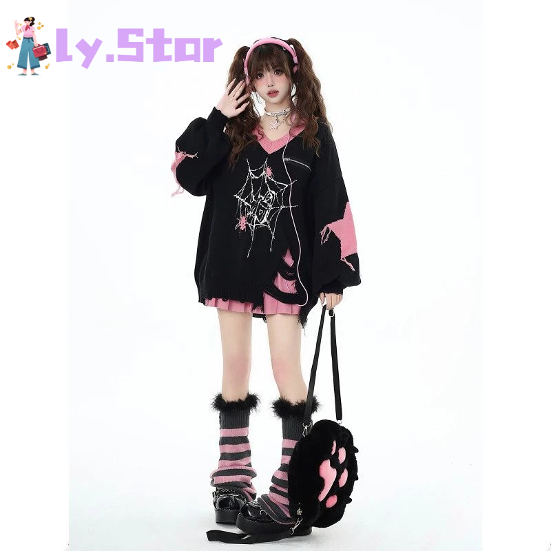 Original Sweet Cool Autumn Winter Loose Knitted v-Neck Pullover Sweater ...