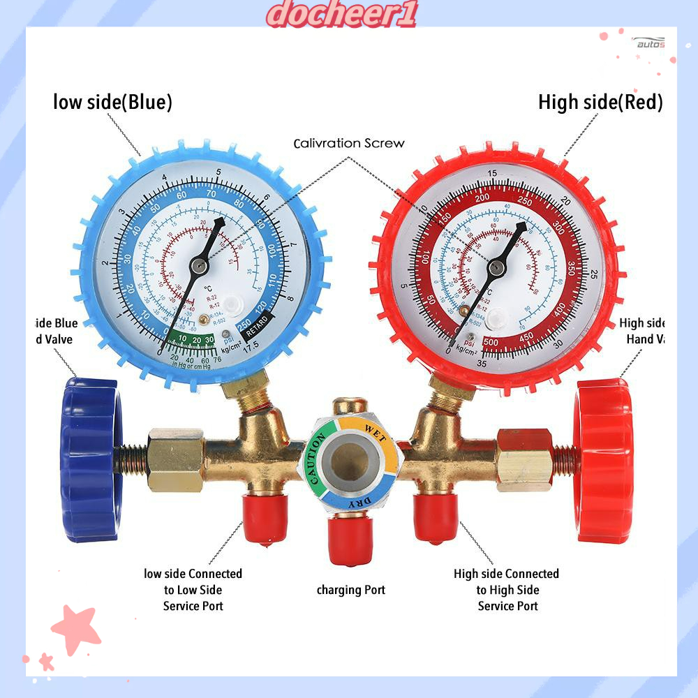 3 Way Refrigerant Gauge AC Diagnostic Manifold Freon Gauge Set for R134A R12 R22 R502 ...