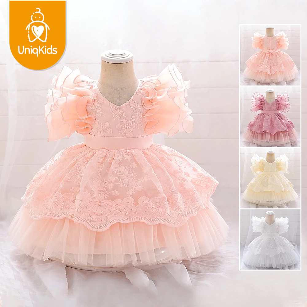 Uniqkids First birthday Dress Baby puffed sleeve mesh pompadour dress ...