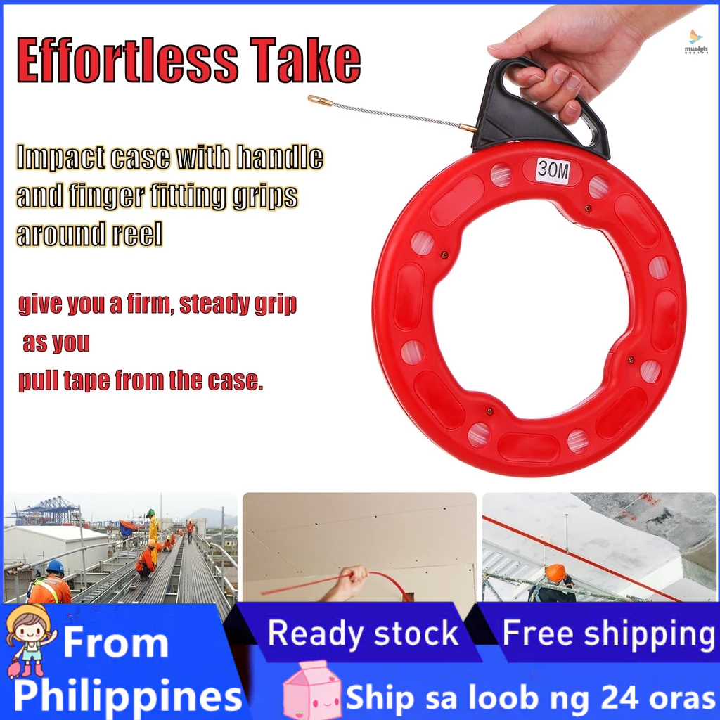 15M Fiberglass Fish Tape Reel Puller Conductive Electrical Cable Puller ...