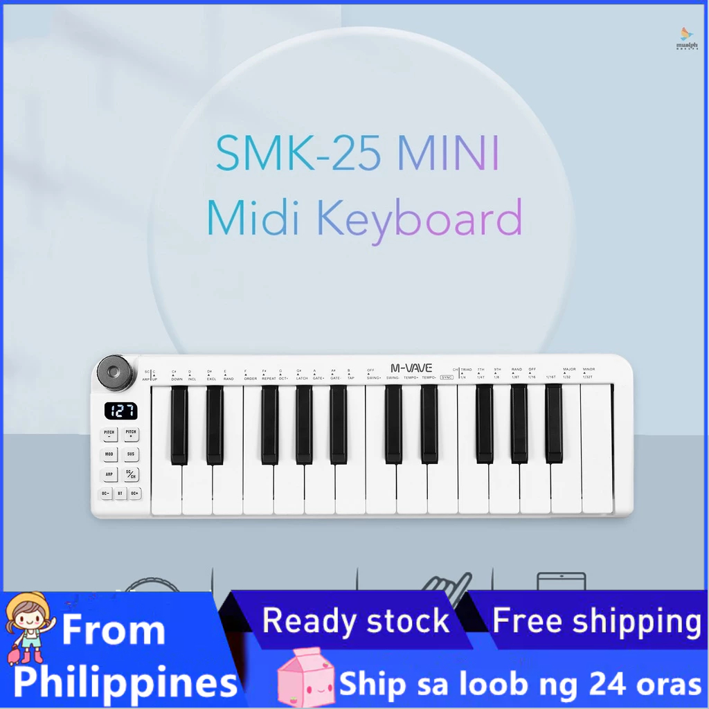 M-VAVE SMK-25mini MIDI Keyboard Rechargeable 25-Key MIDI Control ...