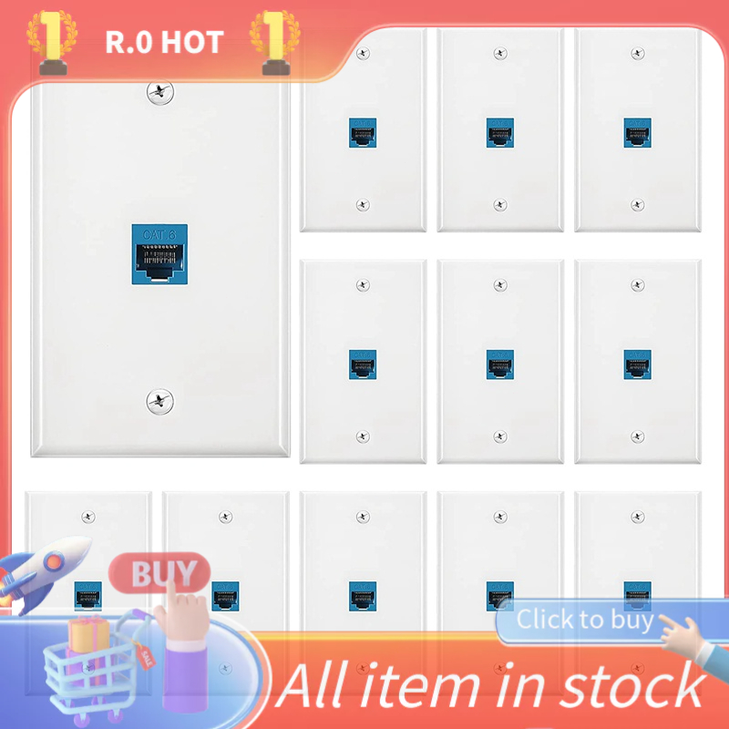 10 Pieces Ethernet Wall Outlet Plate Cat6 RJ45 Wall Plate Jack Female ...