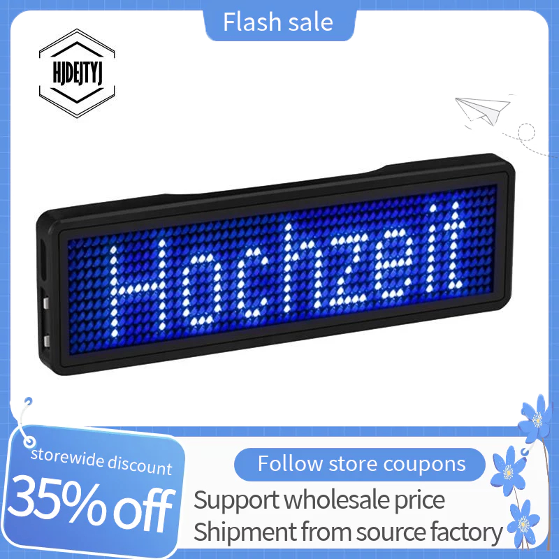 Bluetooth LED Name Badge Rechargeable Light Sign DIY Programmable Scrolling Message Board ...