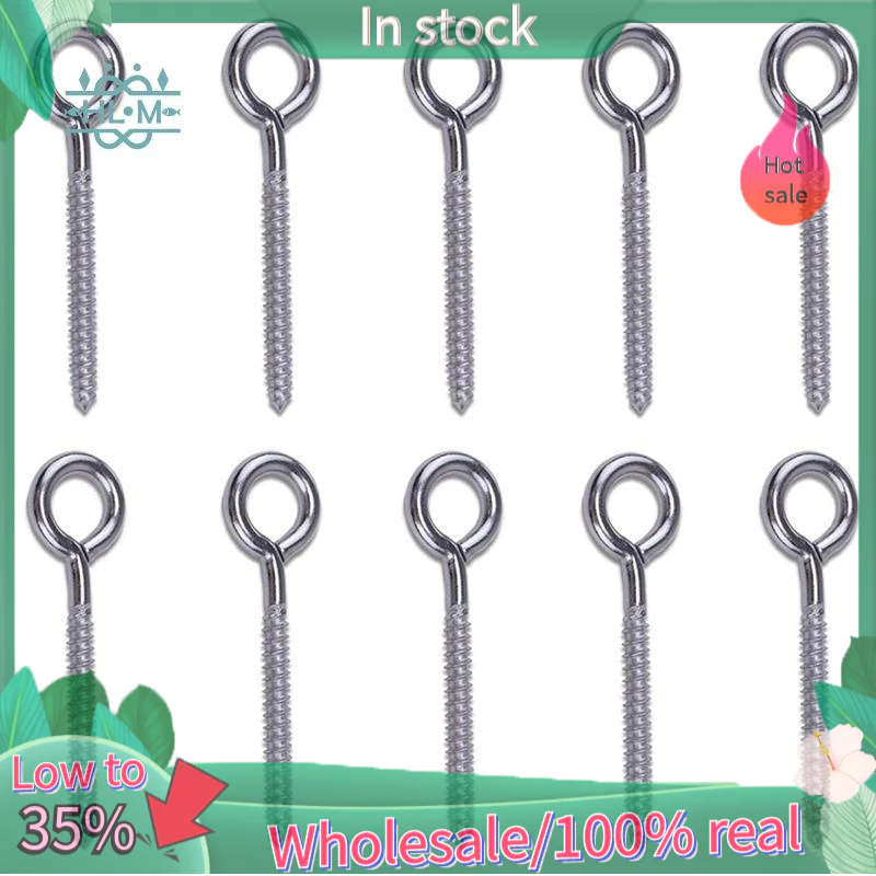 10 Pack Stainless Steel Eye Shape Screws Metal Hook Wood Terminal Ring ...