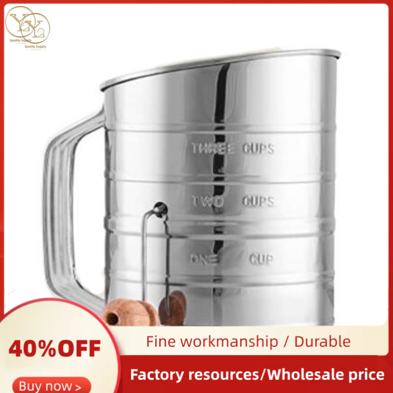 3 Cup Stainless Steel Flour Sifter - Fine Mesh Rotary Hand Crank Flour ...