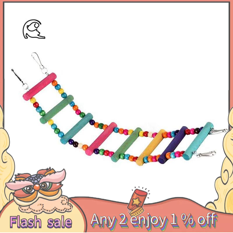 Colorful Ladder Bird Toy 8-Step Flexible Ladders Wooden Rainbow Bridge ...