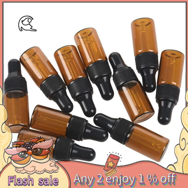 10pcs 3ml Empty brown Glass Dropper Bottles with Pipette for Essential ...
