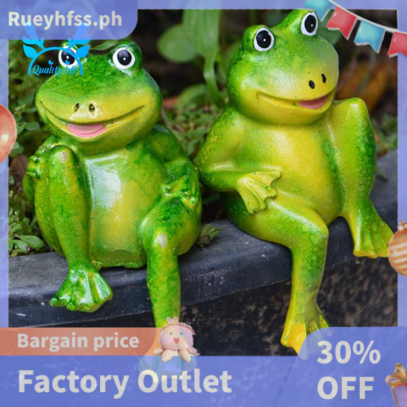 2Pcs/Set Cute Resin Sitting Frogs Statue Outdoor Garden Store Decorative Frog Sculpture for Home ...