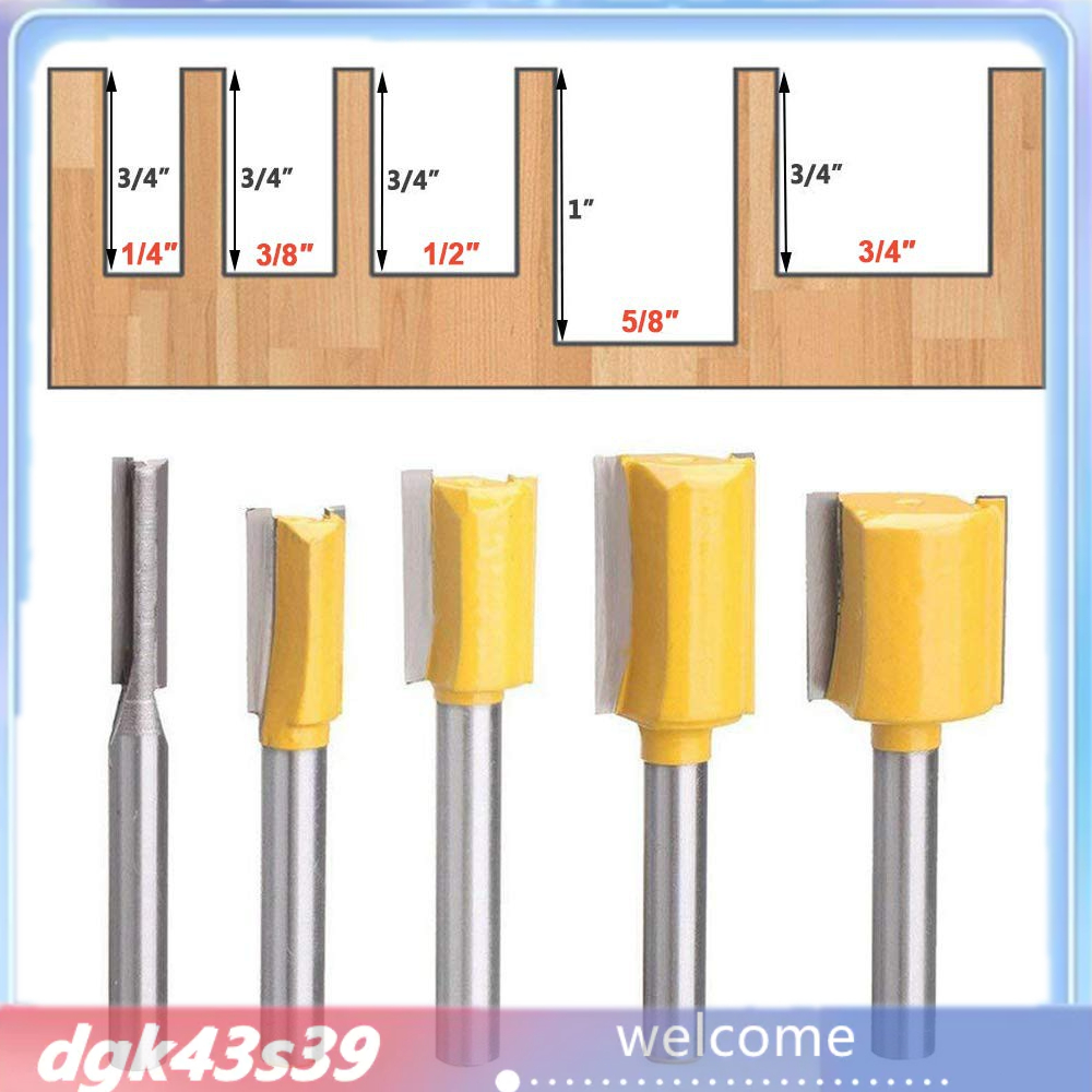 [Lowest Price]Set Of 5 Piece Straight Dado Router Bit Set Carbide Wood ...