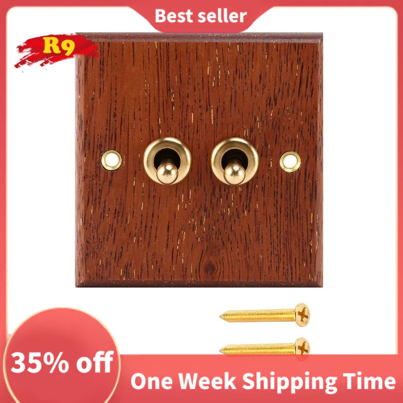 High Quality 86 Type Solid Wood Panel Switch Wall Light Retro Brass ...