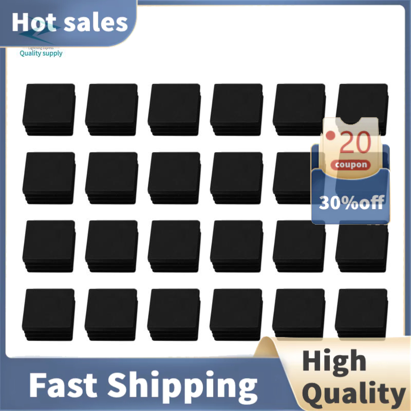 COD 24 Pcs 30mm x 30mm Plastic Ribbed Square End Caps Tube Insert Black ...