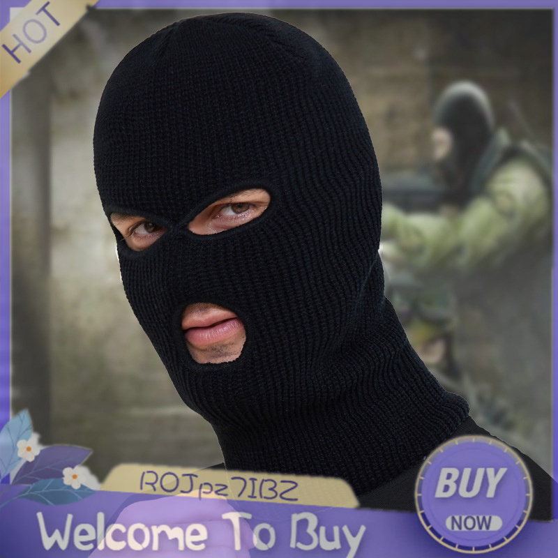 Full Face Cover Ski Mask Hat 3 Holes Balaclava Windproof Knit Beanies ...