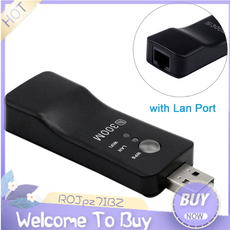 USB TV WiFi Dongle Adapter 300Mbps Universal Wireless Receiver RJ45 WPS ...