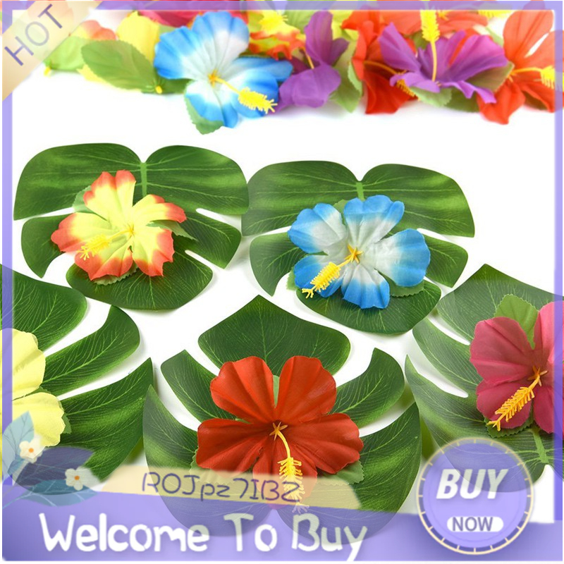 60 Pcs Tropical Party Decoration Supplies 8 inch Tropical Palm Monstera ...